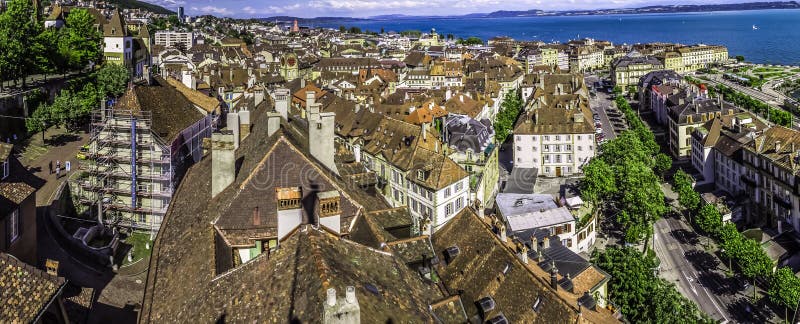 Neuchatel Town with the Church and the Castle in Switzerland Stock ...