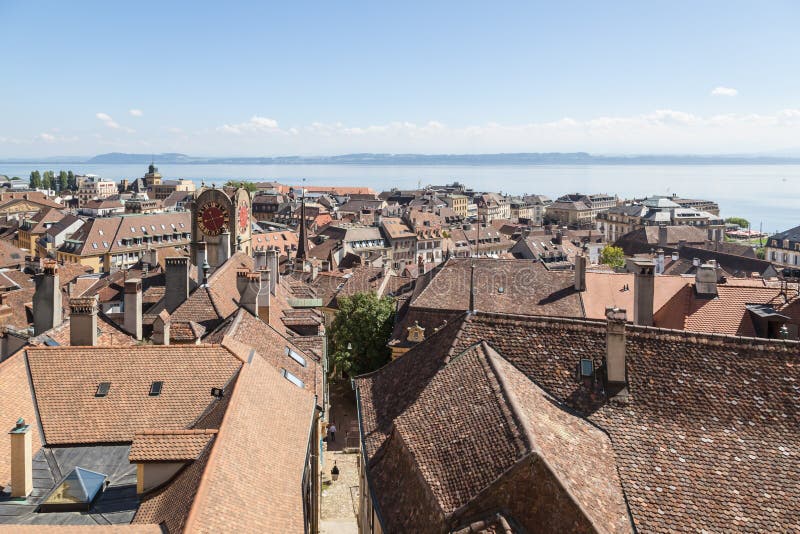 Clock Tower in the Old Town of Neuchatel Stock Image - Image of town ...