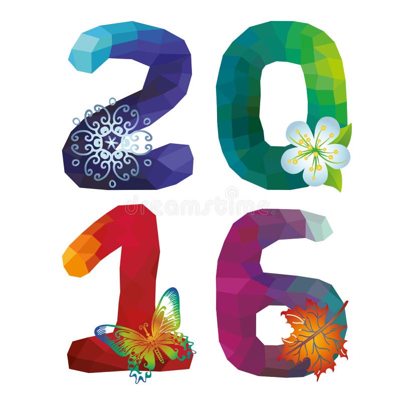 Neues Jahr 2016 Polygone Zahl, Ikonen Quadrat Vektor Abbildung ...