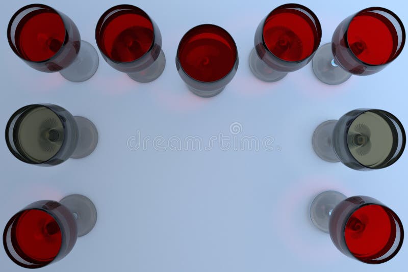 Neuf Verres De Vin Sur Le Fond Blanc Illustration Stock - Illustration ...