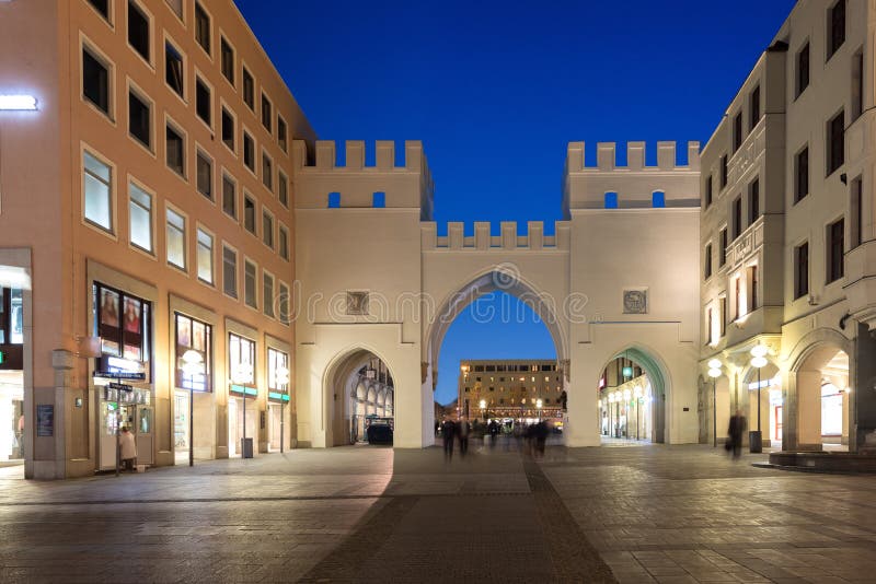 Neuhauser Street and Karlsplatz Gate in Munich at the Evening, G ...