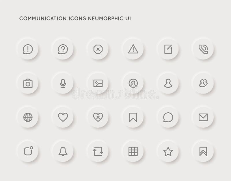 Neumorphic Communication User Interface UI Vector Icon Set. High ...
