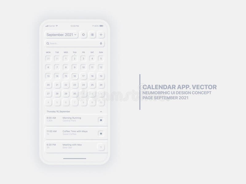 Neumorphic UI Kit on Smartphone Screen. Clock on Black and White ...