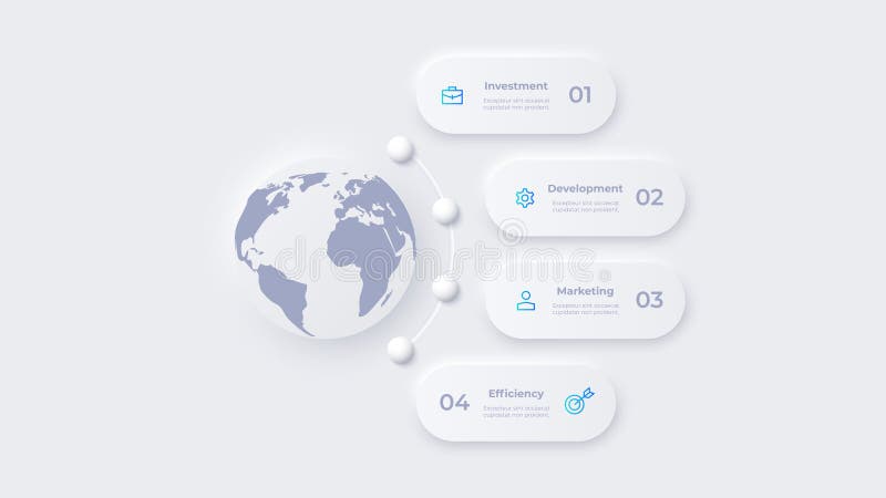 Neumorphic Earth for Infographic. Global Concept with 4 Options, Parts ...
