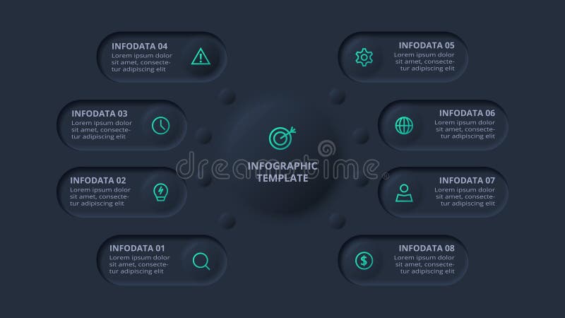 Neumorphic Flowchart Dark Iinfographic. Creative Concept for ...