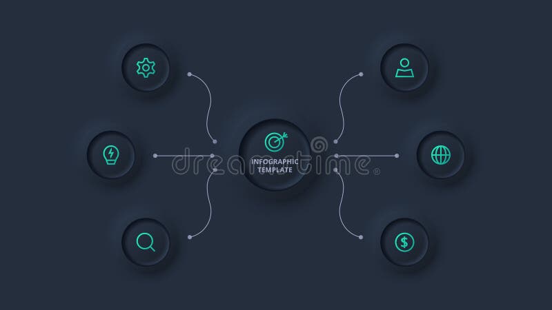 Neumorphic Flowchart Dark Iinfographic. Creative Concept for ...
