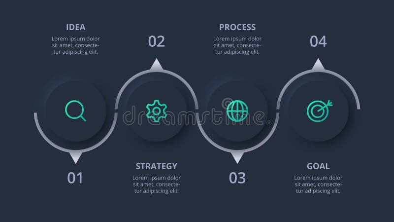 Neumorphic Flowchart Dark Iinfographic. Creative Concept for ...