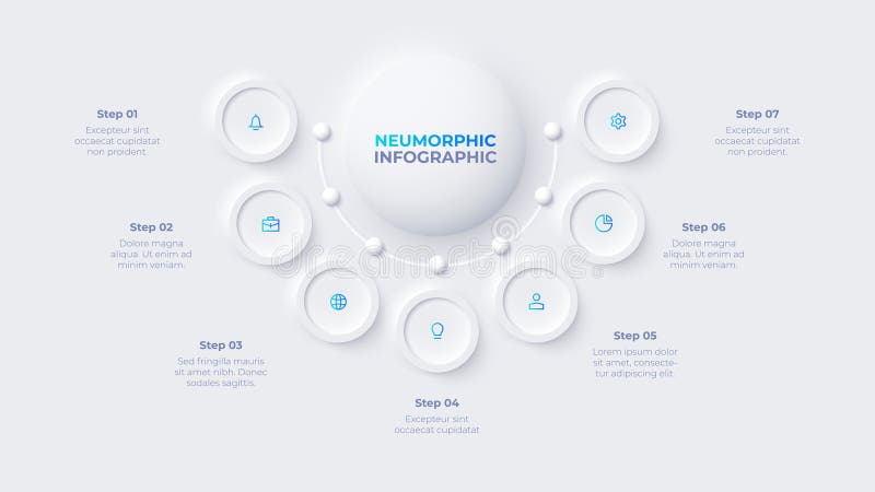 Neumorphic Infographic Design Template. Flowchart Diagram with 7 ...