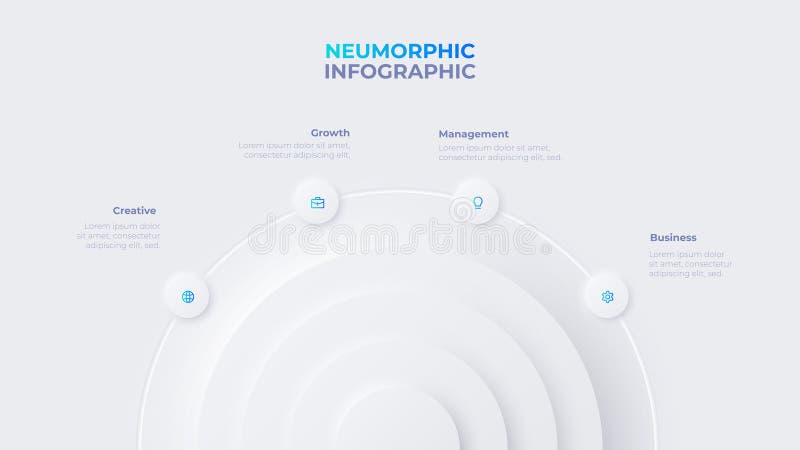 Neumorphic Infographic Design Template with 4 Semicircles Stock Vector ...