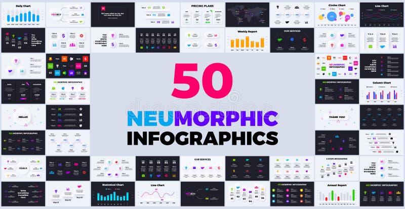 50 Neumorphic Infographics. Vector Business Info Graphics Set ...
