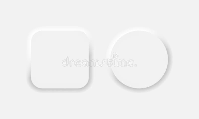 Neumorphic Square and Round Buttons. White Geometric Shapes in a Trendy ...