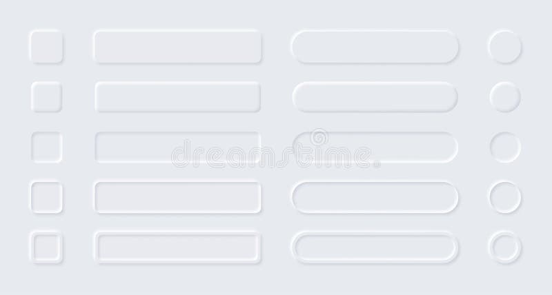 Neumorphic UI Buttons. Modern Minimal Web Layout with Input Fields. Square or Round Interface ...