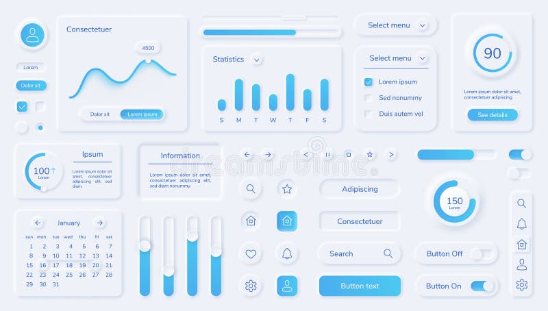 Neumorphic User Interface Elements, Mobile App Ui Design Kit. Buttons ...