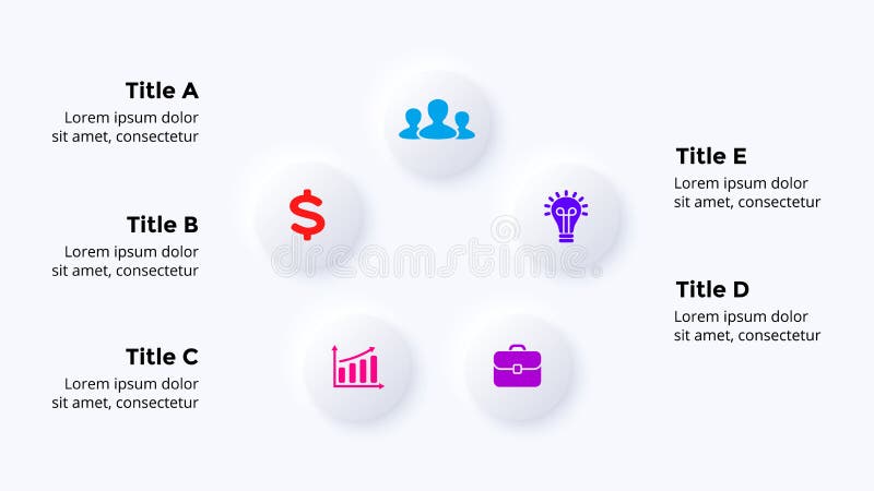 Neumorphic Vector Infographic. Cycle Diagram. 5 Circle Options ...