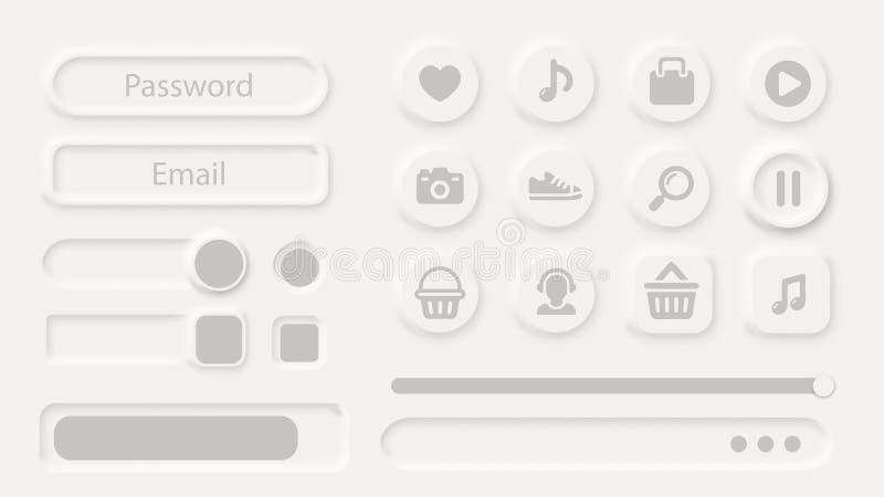 Neumorphism Button Gray Icon Label Frame White 3d Elegant Shadow Web ...