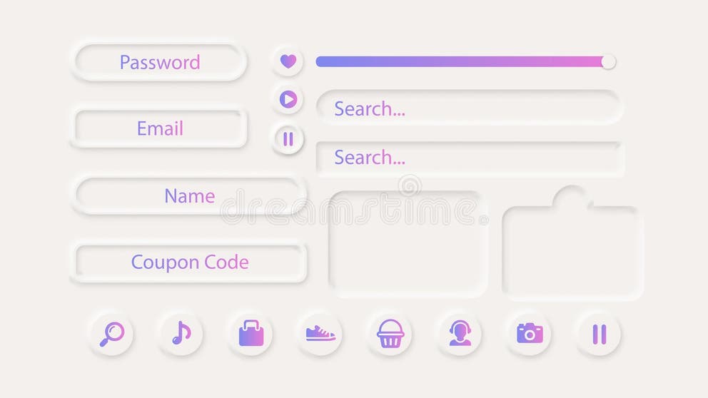 Neumorphism Button Icon Gradien Label Frame White 3d Elegant Shadow Web ...