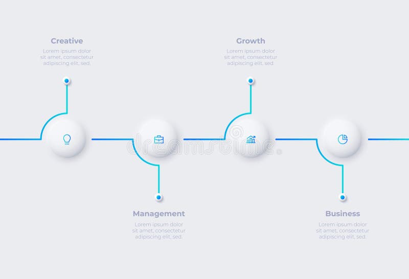 Neumorphism Concept of Development Process with 5 Options, Steps or Processes. Infographic ...