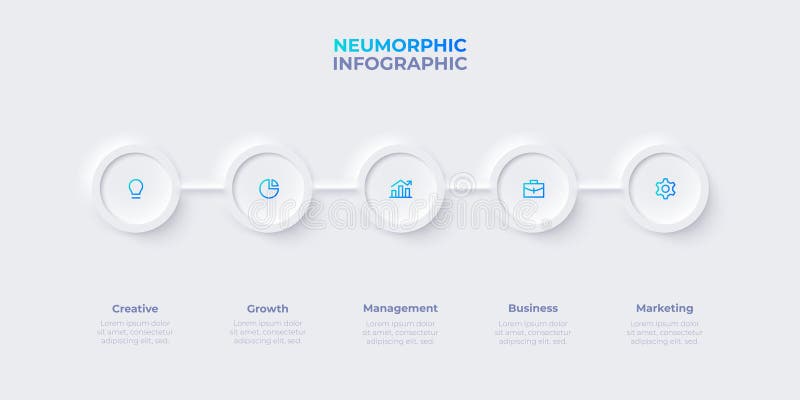 Neumorphism Concept of Development Process with 5 Options, Steps or ...