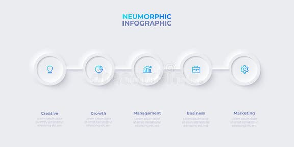 Neumorphism Concept of Development Process with 5 Options, Steps or ...