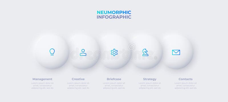 Neumorphism Design Infographic with 5 Steps. Timeline Illustration ...