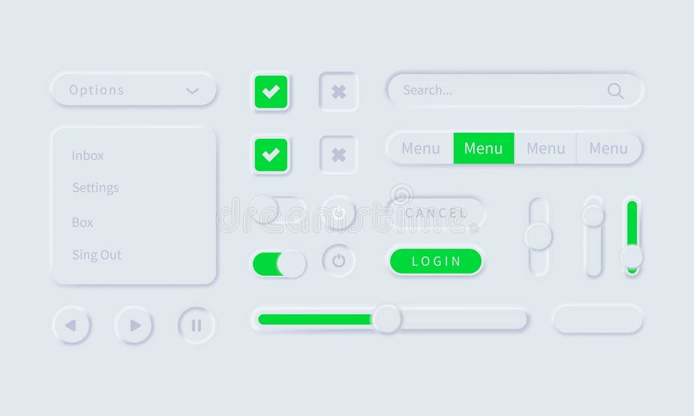 Neumorphism Icons. Neumorphic UI UX White User Interface Web Buttons and Ui Sliders Stock Vector ...