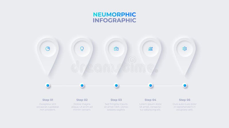Neumorphism Infographic Design Template. Five Elements Placed in ...