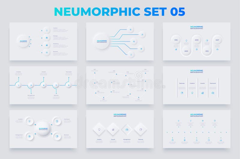Neumorphism Infographics Elements Set. Timelines, Flow Charts and Cycle ...