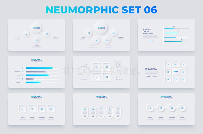 Neumorphism Infographics Elements Set. Timelines, Flow Charts and ...