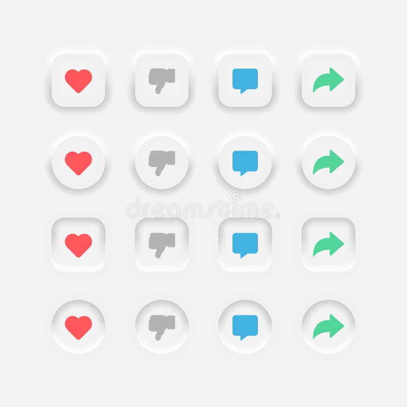 Neumorphism UI UX Design Elements Set. Vector Buttons Like Dislike ...