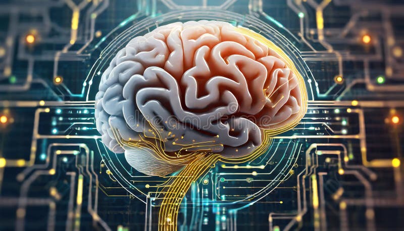 A Neural Brain Surrounded by Technological Elements, Highlighting ...