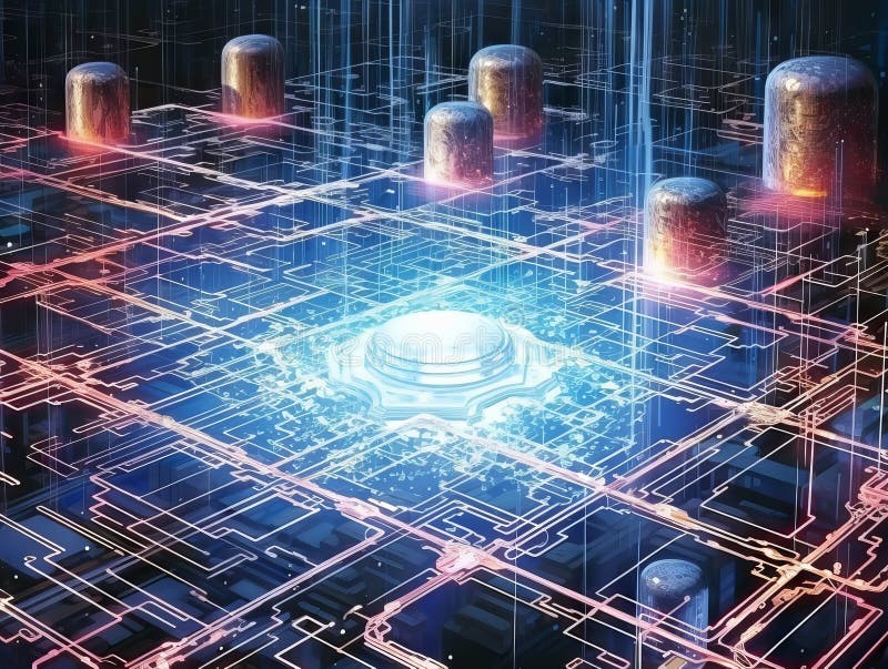 Neural or computer network stock illustration. Illustration of glowing ...