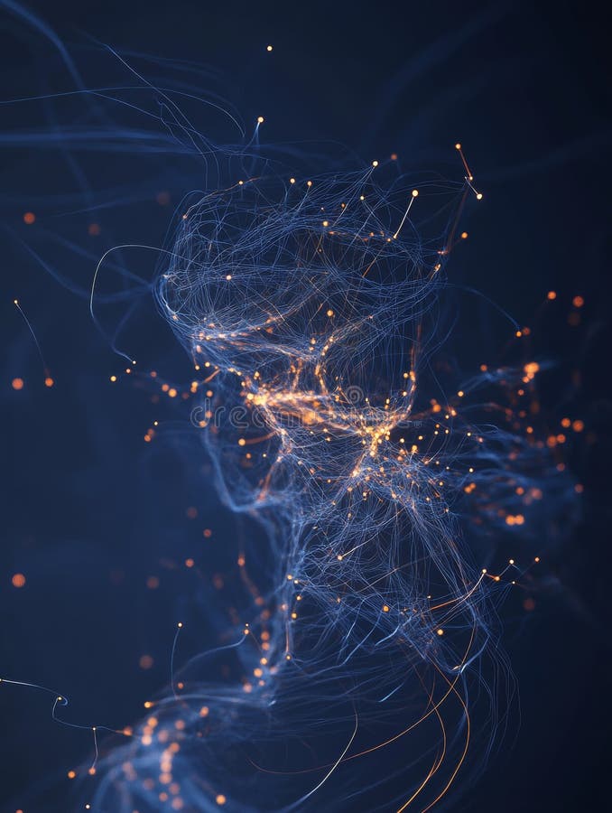 Neural Connections: Blue and Orange Light Patterns Illustrating Complex ...