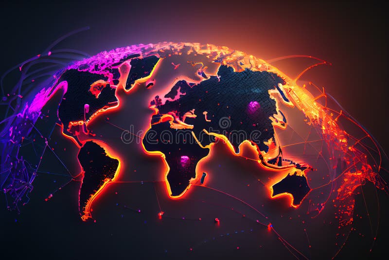 Neural Connections on the World Map. World Internet Stock Illustration ...