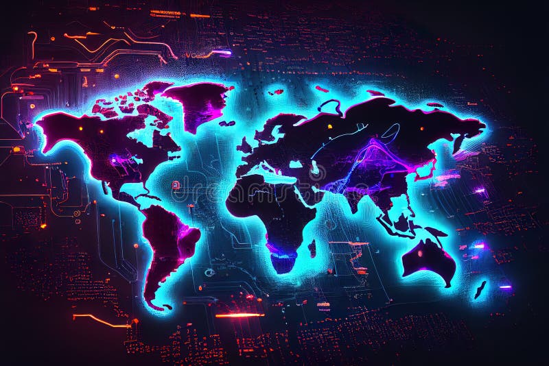 Neural Connections on the World Map. World Internet Stock Illustration ...