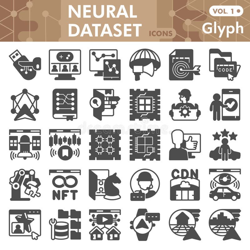 Neural Dataset Symbols Collection or Sketches, Deep Learning Theme Bar ...