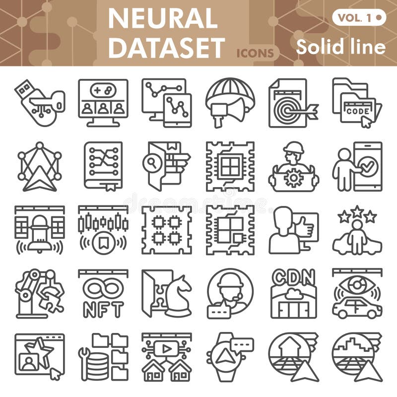 Neural Dataset Symbols Collection or Sketches, Deep Learning Theme Bar ...