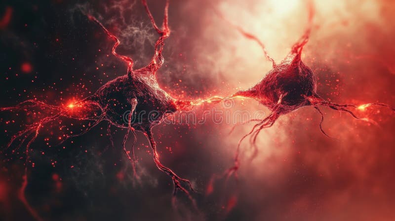 Neural Interaction with Glowing Red Synaptic Connection Stock ...