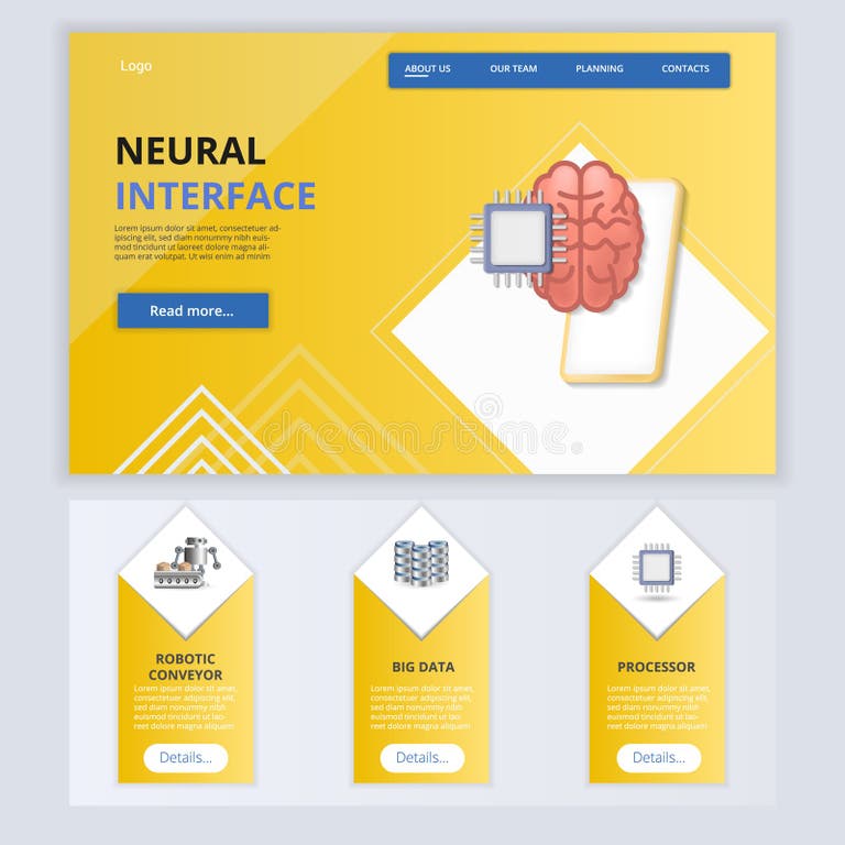 Neural Interface Flat Landing Page Website Template. Robotic Conveyor ...