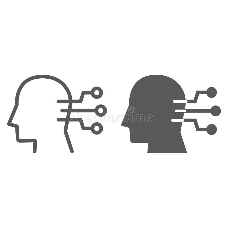 Neural Interface Line and Glyph Icon, Technology and Network, Human ...
