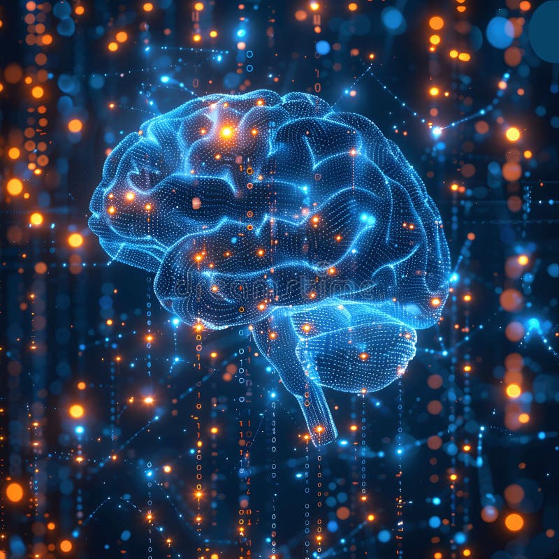 Neural Intricacies, AI S Binary Brain Mapped. Stock Illustration ...