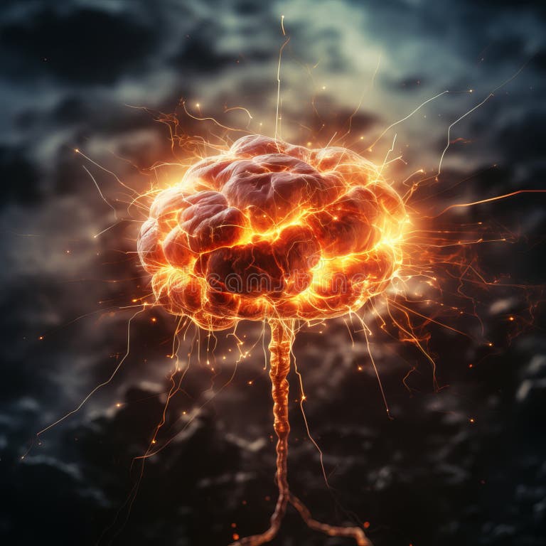 Neural Lightning. Electric Brain Activity on Dark Background, Concept ...