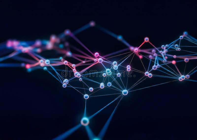 Neural Links Network Abstract Background Wire Pattern with Neon Glowing ...