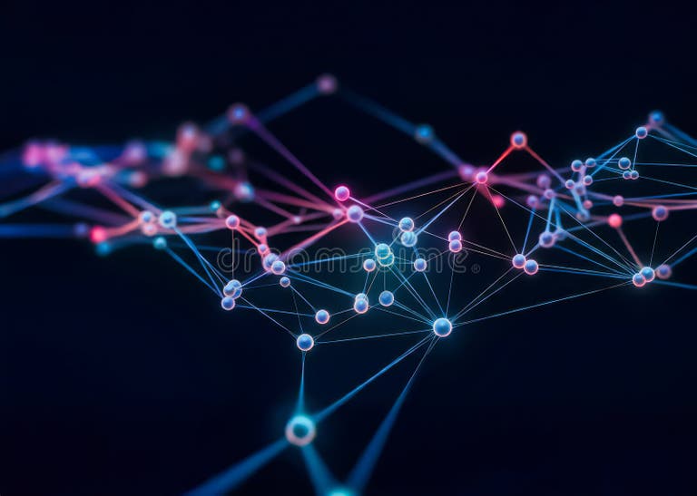 Neural Links Network Abstract Background Wire Pattern with Neon Glowing ...