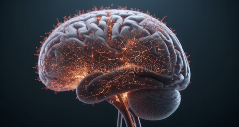 Neural Network in Action - a 3D Rendering of a Human Brain with ...