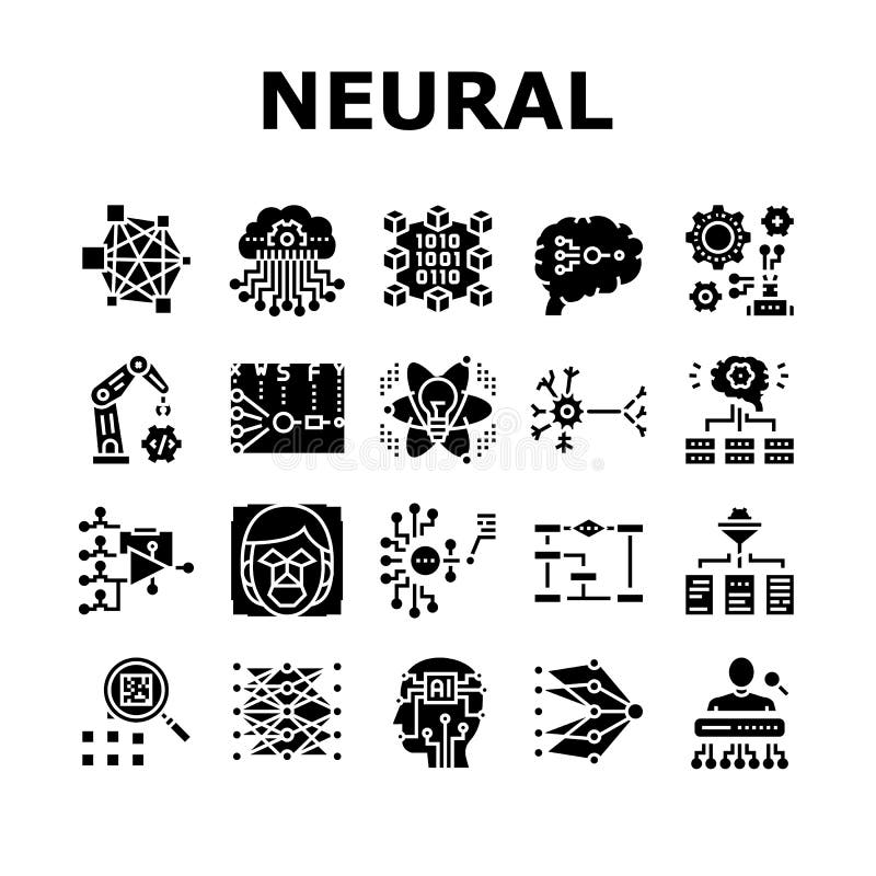 Neural Network and Ai Collection Icons Set Vector Stock Vector ...