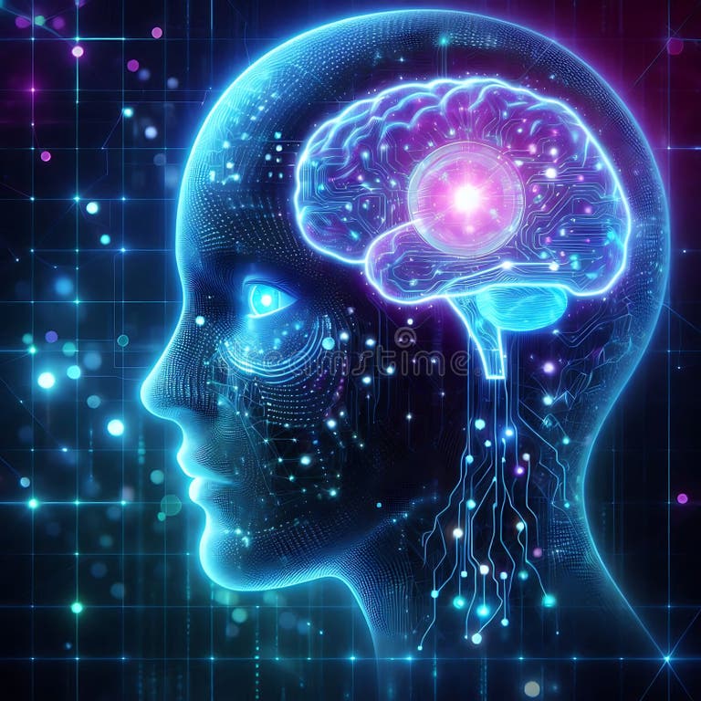 Neural Network AI Robot with Digital Brain Design Stock Illustration ...