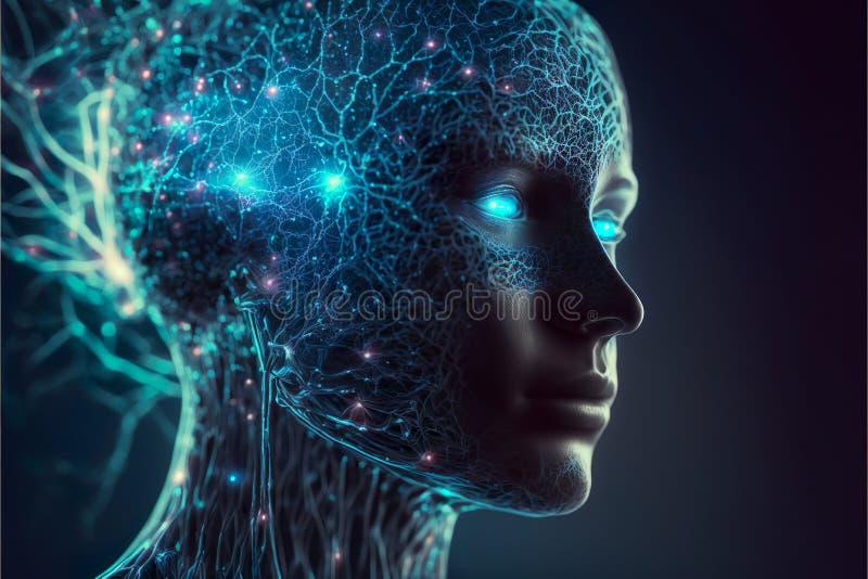 Neural Network of Artificial Intelligence. Glowing Humanoid. Concept of ...