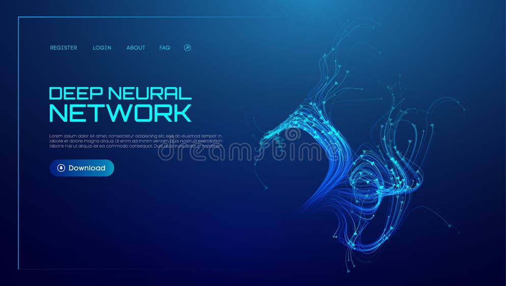 Neural Network Background with AI Data in Abstract Blue Lines. Wave Tech Science with Artificial ...