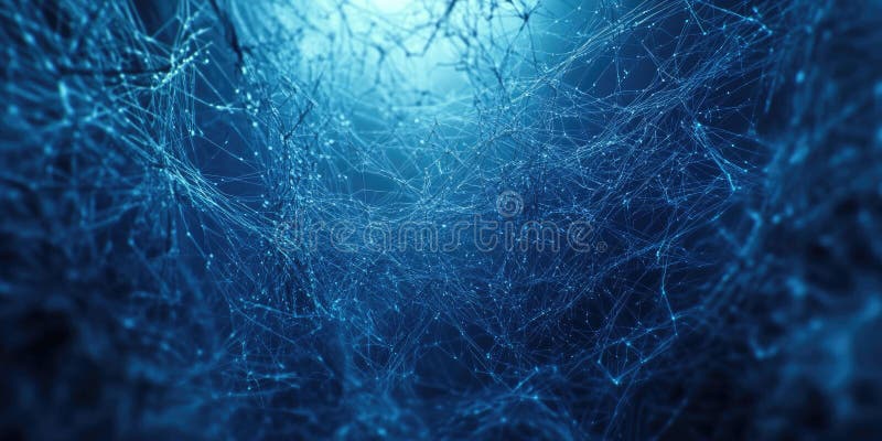Neural Network in Blue: Abstract Lines and Nodes Interconnect in a Dark ...