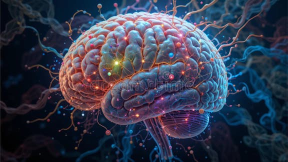 Neural Network Brain: Abstract 3D Model with Connecting Nodes Stock ...